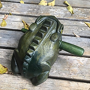 Cozinest Large 7" Wood Frog Guiro Rasp Percussion Instrument Tone Block Frog Animal Shaped Figurine Wooden Handcraft Musical Lucky Frog Home Office Decoration (Green)