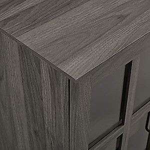 Walker Edison Wood Sliding Glass Door Bar Cabinet Entryway Serving Wine Storage Doors Dining Room Console, 36 Inch, Slate Grey
