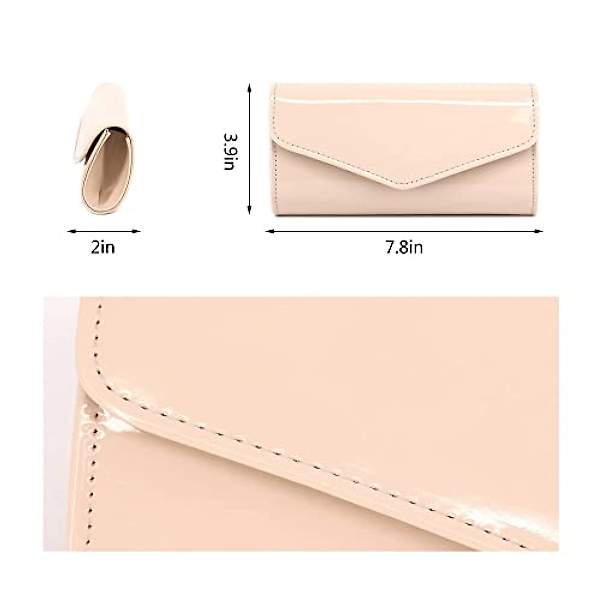 jascaela Women's Patent Leather Envelope Evening Clutch Purses Solid Color Casual Mini Crossbody Bag - Nude
