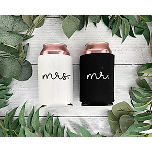Pink Palm Co. Wedding Set of 2 Can Coolers | Can Holders for Bride and Groom | Beverage Insulators for Newlyweds | Wedding Toast | Engagement Party | Honeymoon (Mr. & Mrs.)