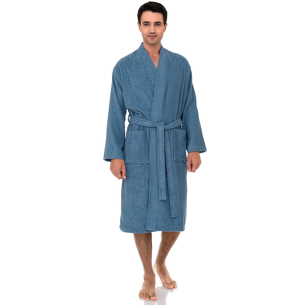 TowelSelections Mens Robe, Kimono Terry Cloth Bathrobe, Cotton Bath Robe for Men Large/X-Large Blue Heaven