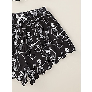 WDIRARA Women's Sleepwear Cartoon Skull Print Pajama Set Cami and Shorts Black Scallop S