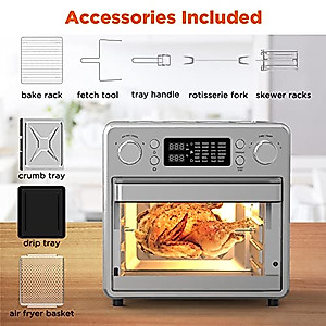Air Fryer Toaster Oven Combo Countertop Convection Ovens - 24-in-1 Air fry, Bake, Broil, Toast, Roast, Dehydrate, Defrost and More Functions, 15L/15.9QT Capacity, 10 Accessories, LCD Display, Stainless Steel