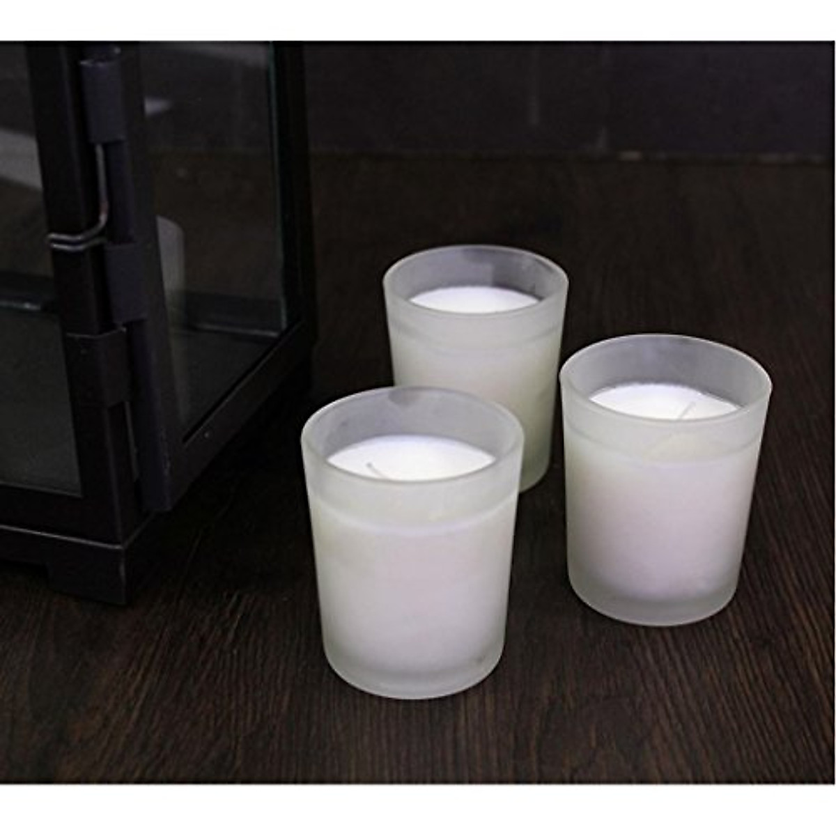 Hosley White Set of 8 Unscented Frosted Glass Filled Votive Candles Hand Poured Using a Vegetable Wax Blend