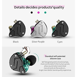 KZ ZSN Dynamic Hybrid Dual Driver in Ear Earphones Detachable Tangle-Free Cable Musicians in-Ear Earbuds Headphones with Microphone (Black Cyan)