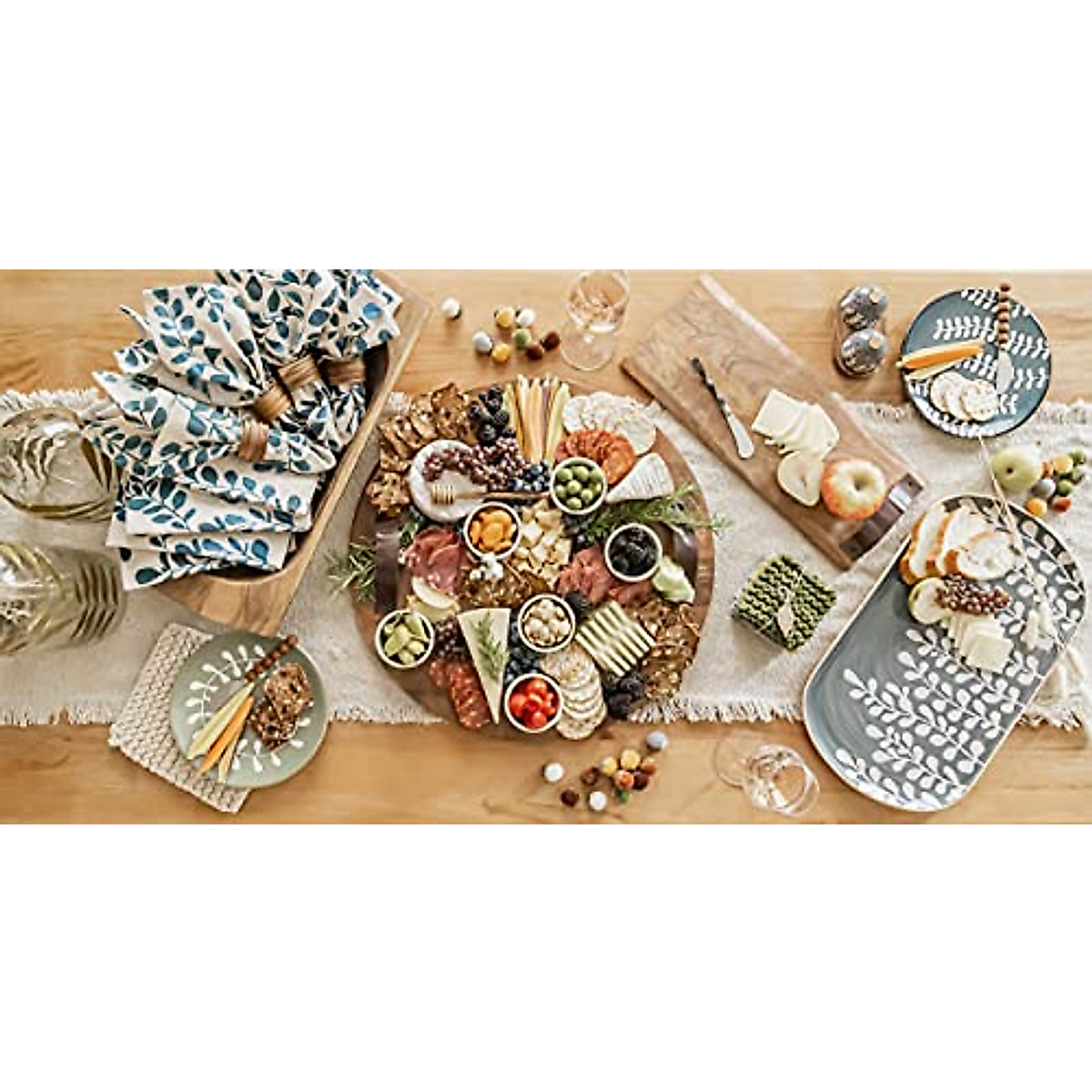 Mud Pie Blue Painted Leaf Platter, 10.5" x 17.5"