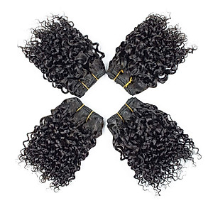 Selina Brazilian Curly Hair Bundles 4 Bundles Kinky Curly Short Human Hair Brazilian Virgin Human Hair 50 Gram/Bundle (8 8 8 8, Natural Color)