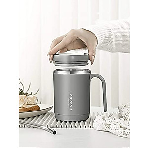 Insulated Coffee Mug with Handle,Stainless Steel Coffee Cup,Double Wall Vacuum Tumbler Cup with Sliding Lid for Hot & Cold Drinks (Gray)