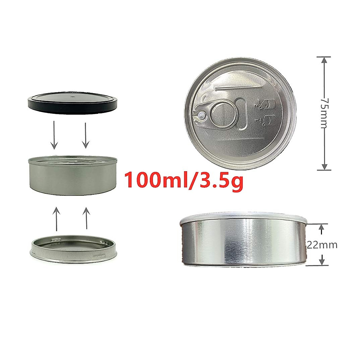 DOUKI 20sets Cali Self-seal Tin Can with Lid - Tuna Can Hoop Ring - NO TOOLS NEEDED