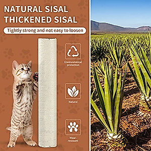 Cat Scratching Post Replacement Parts for Cat Tree, Sisal Rope Scratcher Post Refill, Cat Scratch Posts Refills Pole for Indoor Large Cats with Screws(2 Pieces 15.7" Tall)