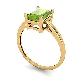 Clara Pucci 1.9ct Emerald Cut Solitaire Genuine Vivid Green Peridot Proposal Bridal Designer Wedding Anniversary Ring 14k Yellow Gold