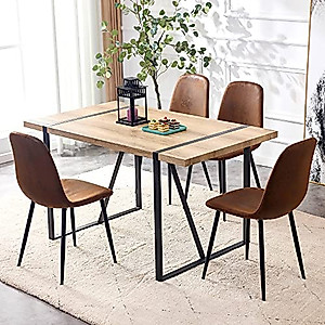 Yoluckea 5 Piece Dining Table Set, Modern Farmhouse Wood Dining Table with 4 Dining Chairs Set, Rectangular Kitchen Table Upholstered Fabric Side Chairs, 55.1" W x 31.4" D x 29.9" H