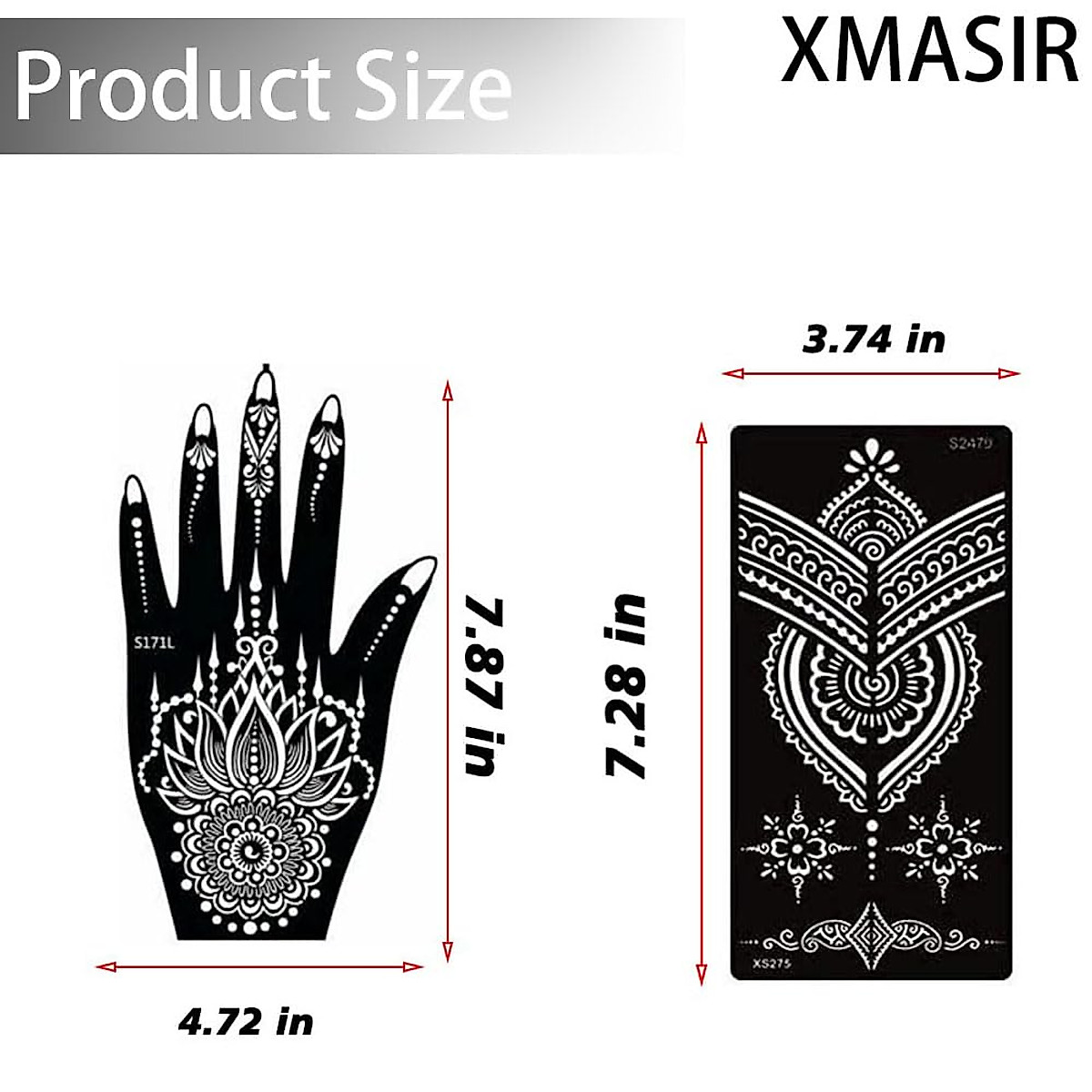 XMASIR 16 Sheets Temporary Henna Tattoo Kit, Reusable Tattoo Stencils Sets Indian Arabian Temporary Tattoo Templates Kit for Body Hand Art