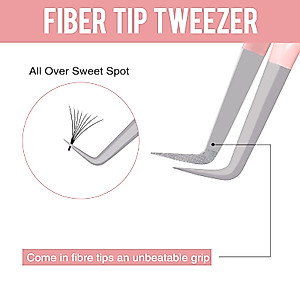 Fiber Tip Lash Tweezers for Eyelash Extensions, Professional 90 Degree Tweezers for Lash Extension Suppliers, Best Pink Tweezers Precision Tool Set(90 Degree)