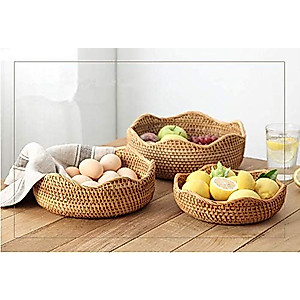 Rattan Round Fruit Baskets, Wicker Storage Bowls, Natural Woven Serving Basket Bowls, Decorative Baskets for Kitchen Counter Organizing, set of 3