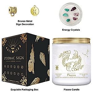 YTENTE Pisces Candles Gift, Zodiac Crystals Candles,Astrology Gift Scented Soy Candles Gifts for Women Mom Sister Girlfriend Birthday Gift