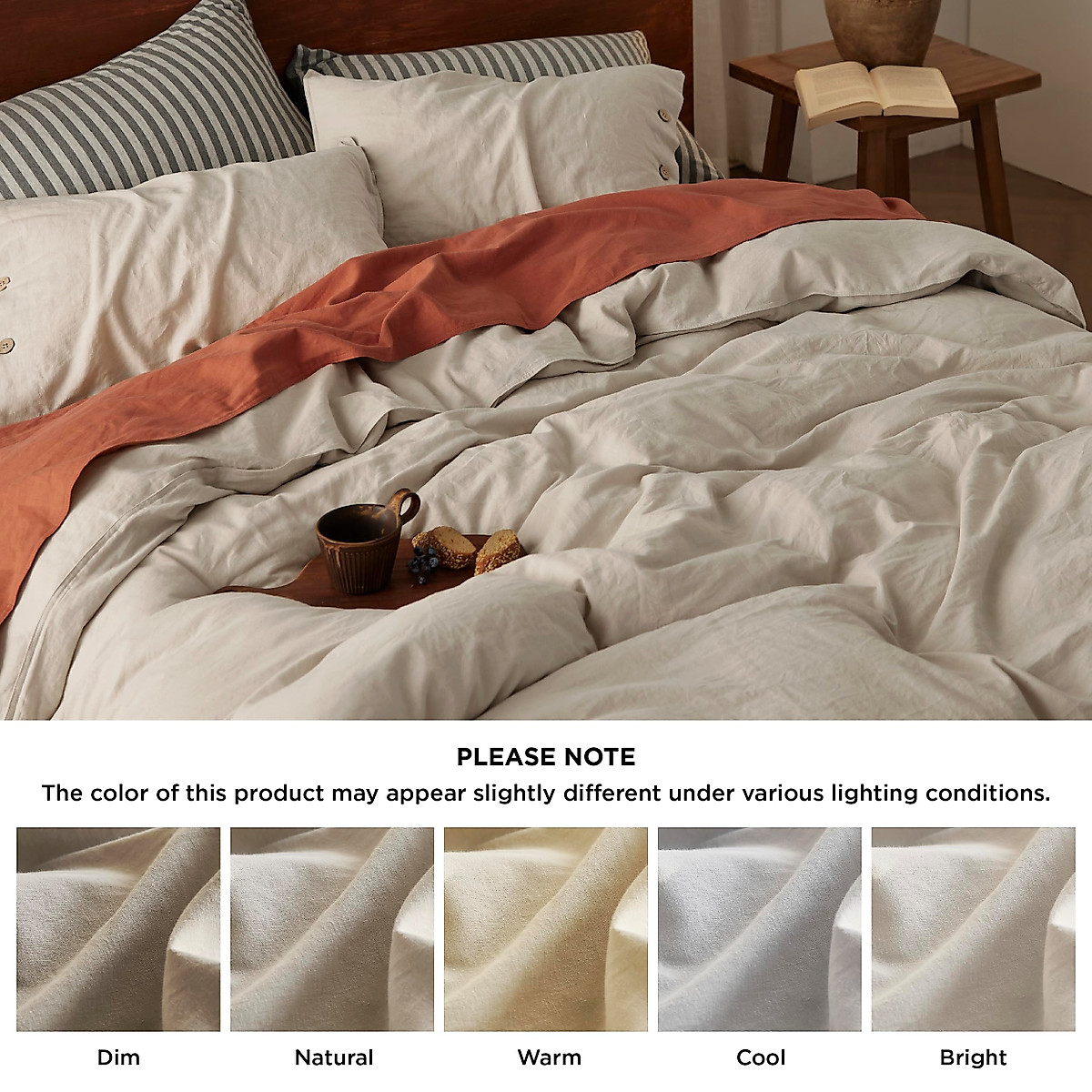 Bedsure Linen Duvet Cover King - Linen Cotton Blend Duvet Cover Set, Linen Color, 3 Pieces, 1 Duvet Cover 104 x 90 Inches and 2 Pillowcases, Comforter Sold Separately