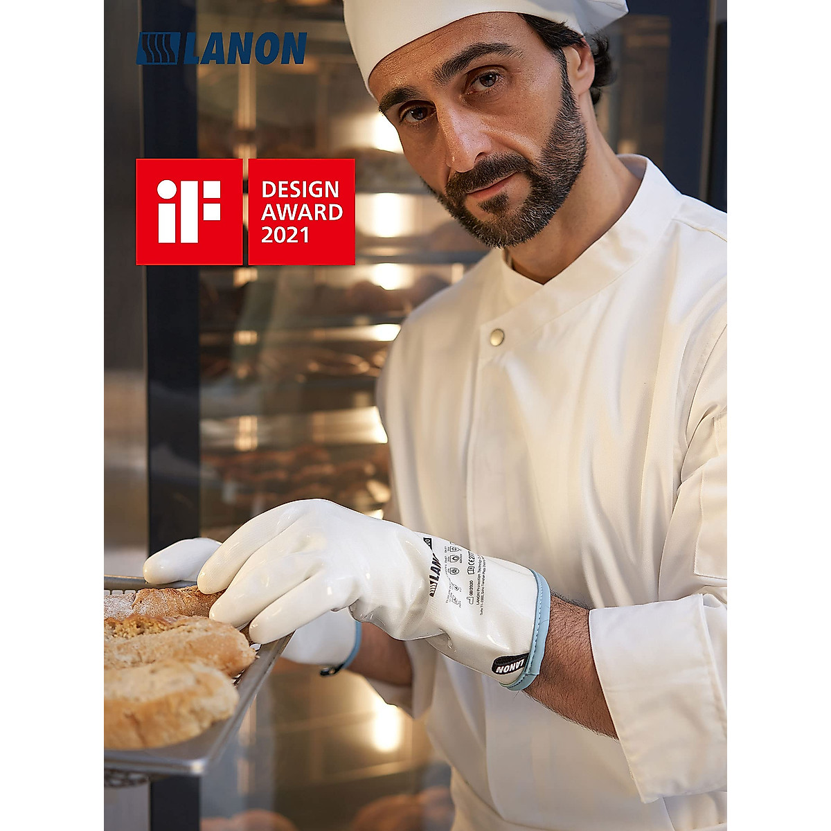 LANON Liquid Silicone Gloves, Heat Resistant Oven Gloves with Fingers, Food Grade, Waterproof, White, Medium
