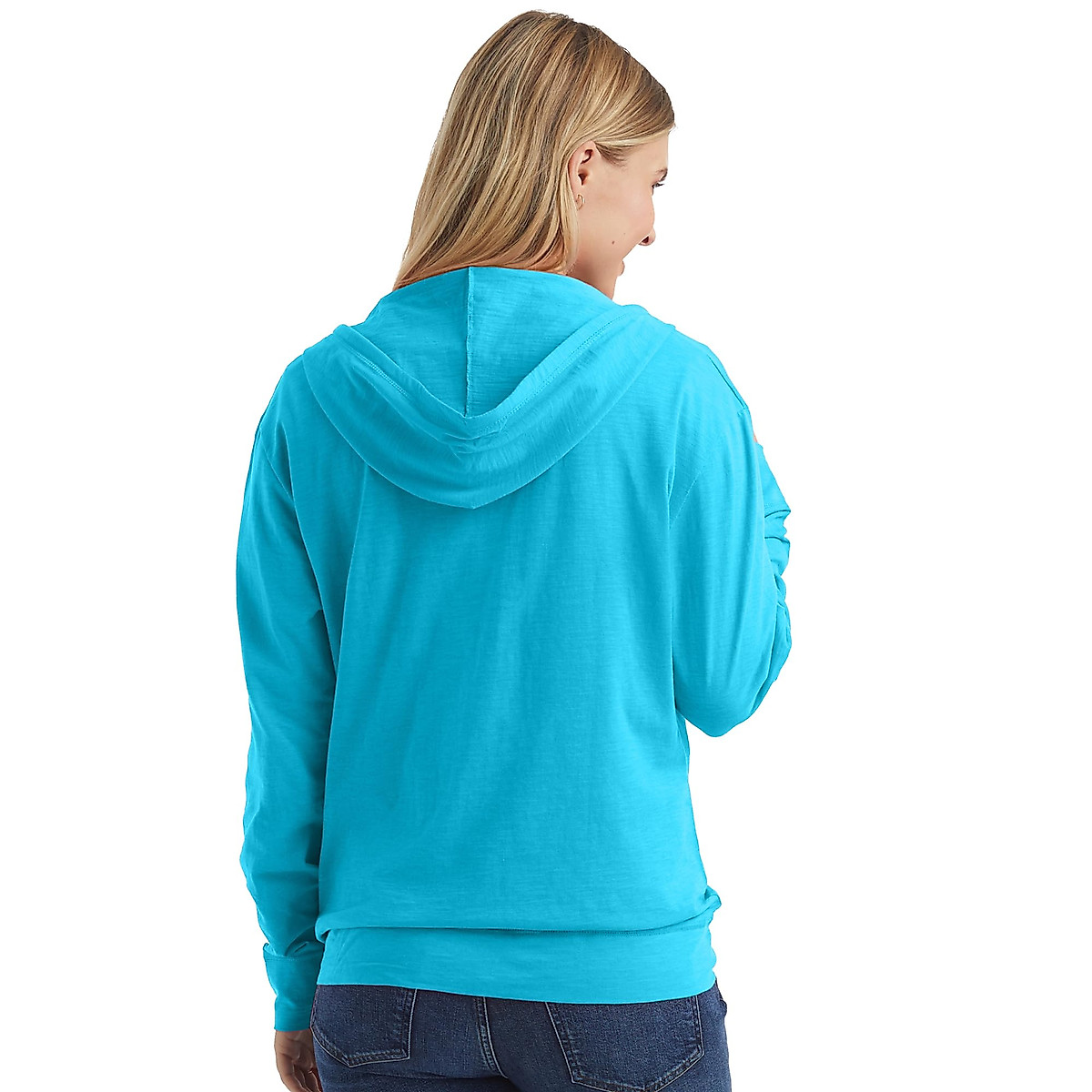 Hanes Womens Slub Knit Full-zip Hoodie, Textured Cotton Zip-up T-shirt For Fashion-hoodies, Process Blue, X-Large US