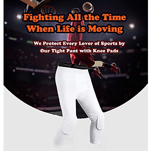 Unlimit Basketball Compression Pants with Pads, White 3/4 Capri Pants Padded, Basketball Tights Leggings (L)