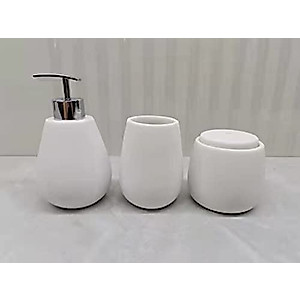 Ruoxian Bathroom Accessories Resin White Marble Finishing Water Shape soap Dispenser , Tumbler , Cotton Swab Jar New Combination Set of 3 , Bathroom Organization, Bathroom Accessory Set
