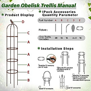 4 Pack 6 ft Garden Obelisk Trellis for Climbing Plants Outdoor Rustproof Rose Trellis for Pots Tall Tower Plant Trellis Metal Garden Trellis for Outdoor Indoor Vines Flower Plants Support (Brown)