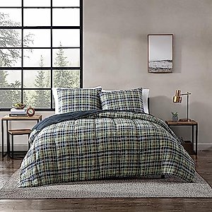 Eddie Bauer Comforter Set Reversible Plaid Alt Down Bedding with Matching Shams, Home Decor for Colder Months, Queen, Rugged Navy