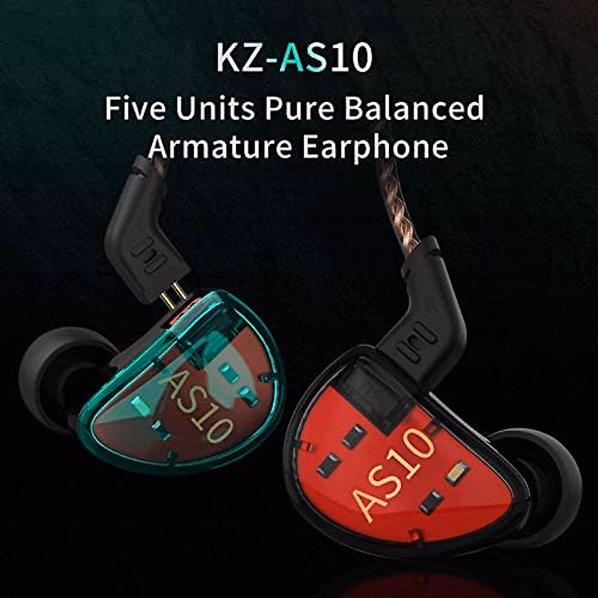 KZ AS10 Monitors Headphone Earbuds 5 Balanced Armature Driver, Noise Cancelling Headphones Wired IEMS Ear Phones with 2 Pin Detachable Cable for Musician Singer Church (Without Mic, AS10 Green)