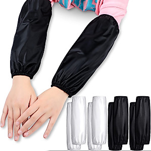 Jecery 4 Pairs Waterproof Sleeves for Arms Reusable Oilproof Oversleeves PVC Farmers Arm Sleeve Cover for Cleaning Cooking Painting (Black, White, Medium)
