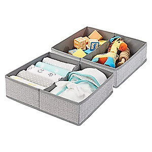 mDesign Fabric Divided Drawer Organizer Bins, Kids/Baby Nursery Dresser, Closet, Shelf, Playroom Organization, Hold Clothes, Toys, Diapers, Bibs, Blankets, Lido Collection, 2 Pack, Gray Herringbone