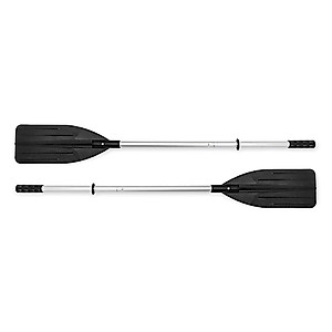 Intex 69625E 54 Inch Paddle Black 2 Piece Lightweight Aluminum Dual Purpose Inflatable Boat Oars with Ribbed Blades and Retainer Rings, Pair