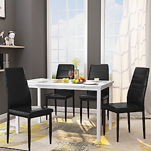 Lamerge Dining Table Set for 4, Marble Kitchen Table and Chairs for 4, Comfortable PU Leather Chairs,Dining RoomTable Set for Small Space,Living Room, Breakfast Nook,Black+White