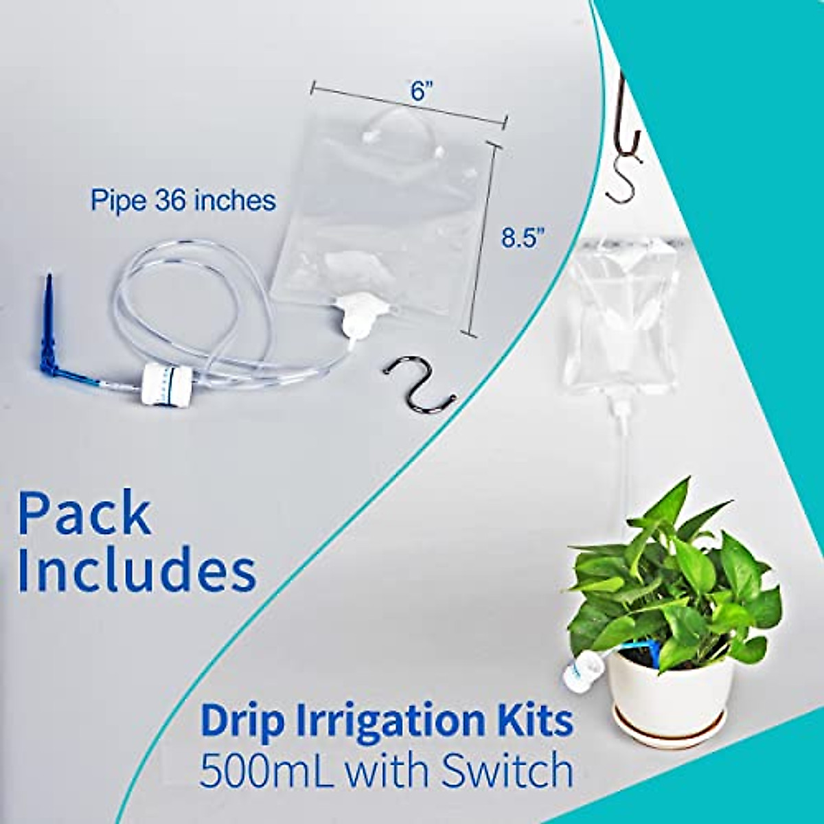 Drip Irrigation Kits, 500mL Bag Drip Watering System for Potted Plants with Adjustable Flow, Self Automatic Watering System for House Plants Flowers, Irrigation Device, Plant Waterer for Indoor Outdoor Gardening Plants