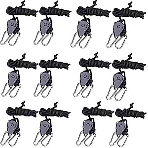 Green Hut 6 Pair of 1/8 inch Adjustable Rope Hanger Heavy Duty for Grow Light Rope Hangers Loose-Proof Design Light Fixture Hangers (12Pcs)