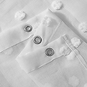 Barossa Design Pure White Sheer Shower Curtain -Soft Light-Weight Faux Linen Polyester & Sheerness Shower Curtain with Pom Poms for Girls Bathroom - 72x72
