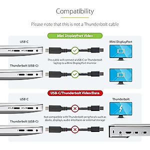 StarTech.com 1m / 3.3ft USB-C to Mini DisplayPort Cable - 4K 60Hz - Black - USB 3.1 Type C to mDP Adapter (CDP2MDPMM1MB)