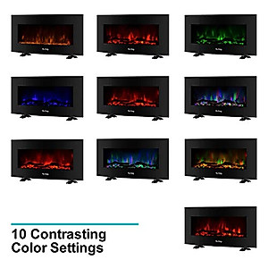 e-Flame USA Sundance Curved Wall Mounted or Freestanding LED Electric Fireplace with Remote - Adjustable, Timer, Remote - 34-inch