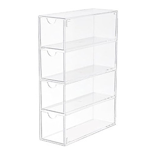 JUOPZKENN Acrylic Eyeglass Storage Box, 4 Drawers Clear Sunglasses Storage Organizer Use Horizontally or Vertically for Eyeglass Cosmetic Jewelry Storage