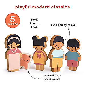 Mentari Toys - Doll Family with Cat - 5pc Multicultural Solid Wood Doll Set with Playful Kitten - Perfectly Sized for Little Hands - Encourages Imaginative Play and Social Skills - Age 12m+