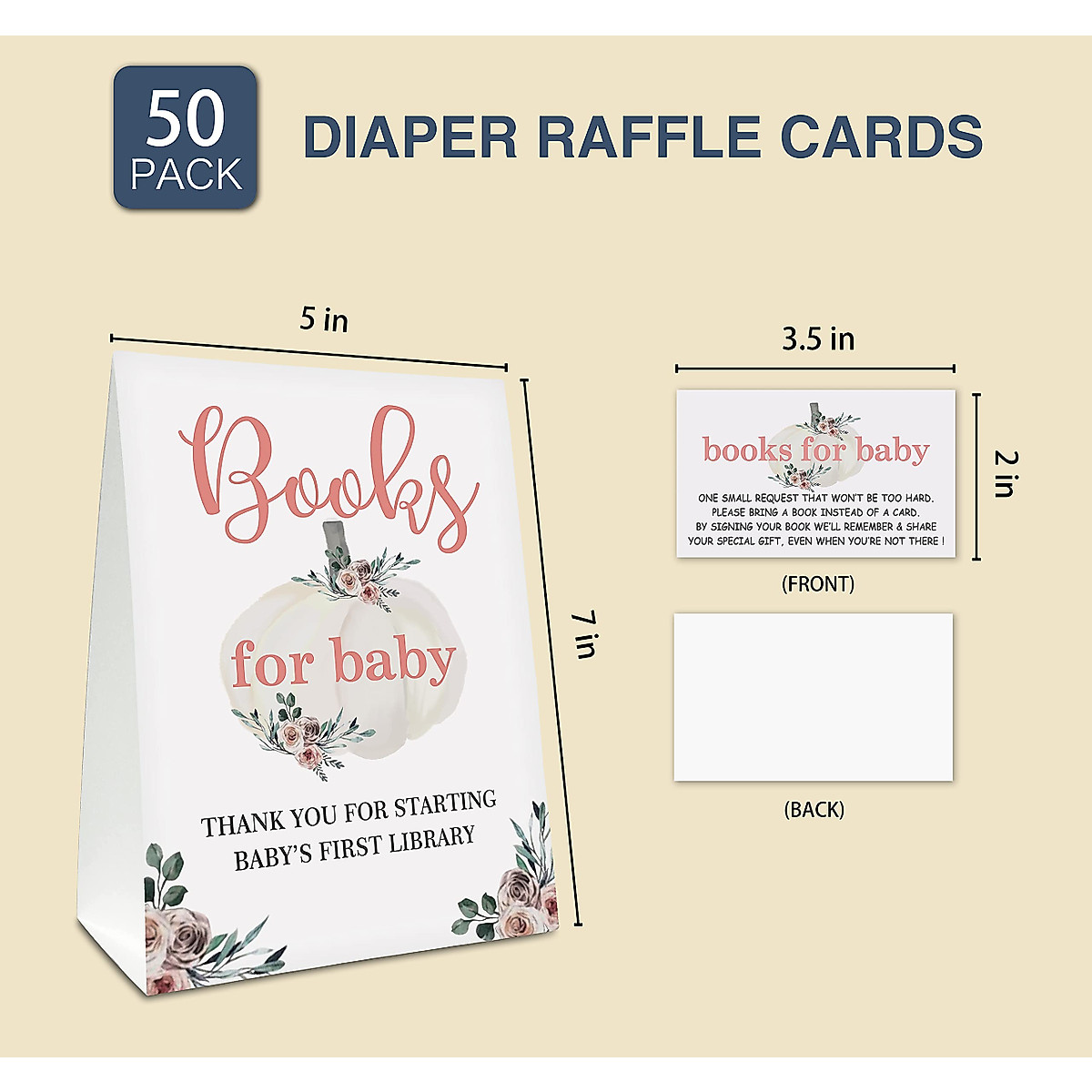 YuansailBook Request For Baby Shower, books for baby cards, 1 Sign 50 Cards Per Pack – (bb004-book)