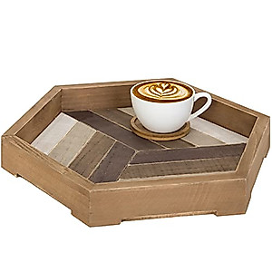 MyGift 12-inch Rustic Geometric Chevron Design Wood Serving Tray