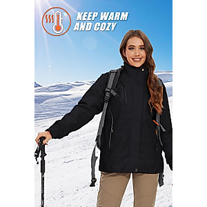 MAGCOMSEN Women Ski Jacket Waterproof Winter Jackets for Women Outdoor Snow Windbreaker Jacket Skiing WWomens Jackets Pure Black XL