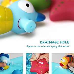 Bathtub Toys Floating Bath Toys(6PCS) with Storage Net,Baby Soft Bath Time Boat Toys,Bathtub Learning Water Toys and Bathtub Toys for Toddlers-Fish,Starfish,Sea Horses
