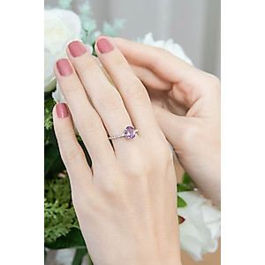 GemStar USA Sterling Silver Amethyst and White Topaz Oval Crown Ring, Size 10