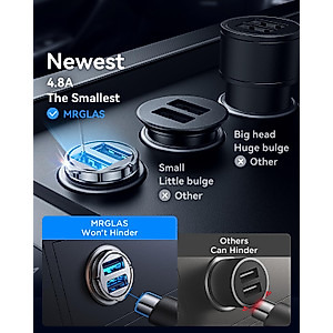 MRGLAS Car Charger, 4.8A [Pull Ring Design] Cigarette Lighter USB Charger,[Smallest All Metal] USB Car Charger Dual Port Car Charger Adapter Compatible with iPhone 14/13/12/11 Samsung Note 9/S10/S9/S8