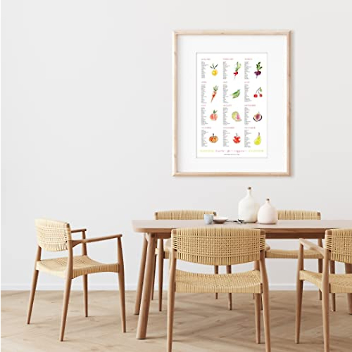 Seasonal Fruit and Vegetable Calendar print of original watercolor art - 12"x18" - unframed - Kitchen Decor, Dining Room Wall Art, Health Poster for Classroom