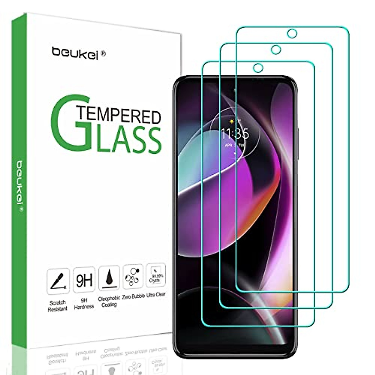 beukei (3 Pack) Compatible for Motorola Moto G 5G (2022) [Not Fit for Moto G Stylus 5G] Screen Protector Tempered Glass,Touch Sensitive,Case Friendly, 9H Hardness
