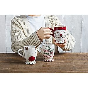 Mud Pie, Reindeer Farm, Farmhouse Christmas Pedestal Mug, 16 oz, 1 Count (Pack of 1)
