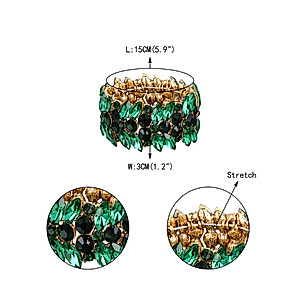 EVER FAITH Women's Elastic Stretch Bracelet Marquise Crystal Art Deco Prom Jewelry Green Antique Gold-Tone