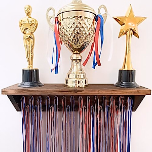 Athwana Premium Wooden Medal Display with Reinforced Shelf & Wooden Hooks I Easy Install I More Hooks & Extra Wide Shelf